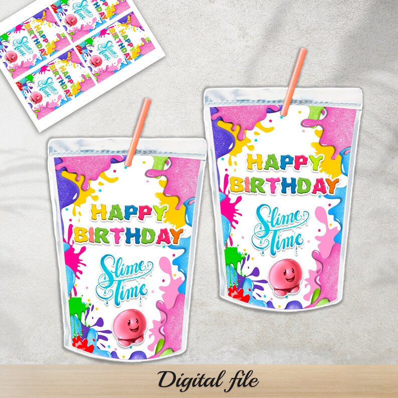 Slime Juice Pouch Labels, Slime Birthday Party, Slime Favor Bag, Party ...