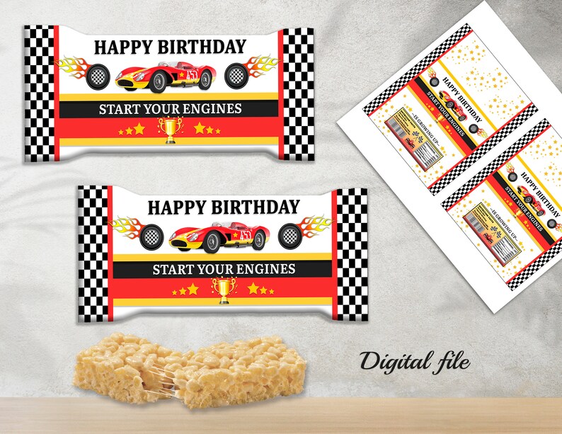 Racing Rice Krispies Treat Labels Digital, Race Car Birthday, Race Car ...