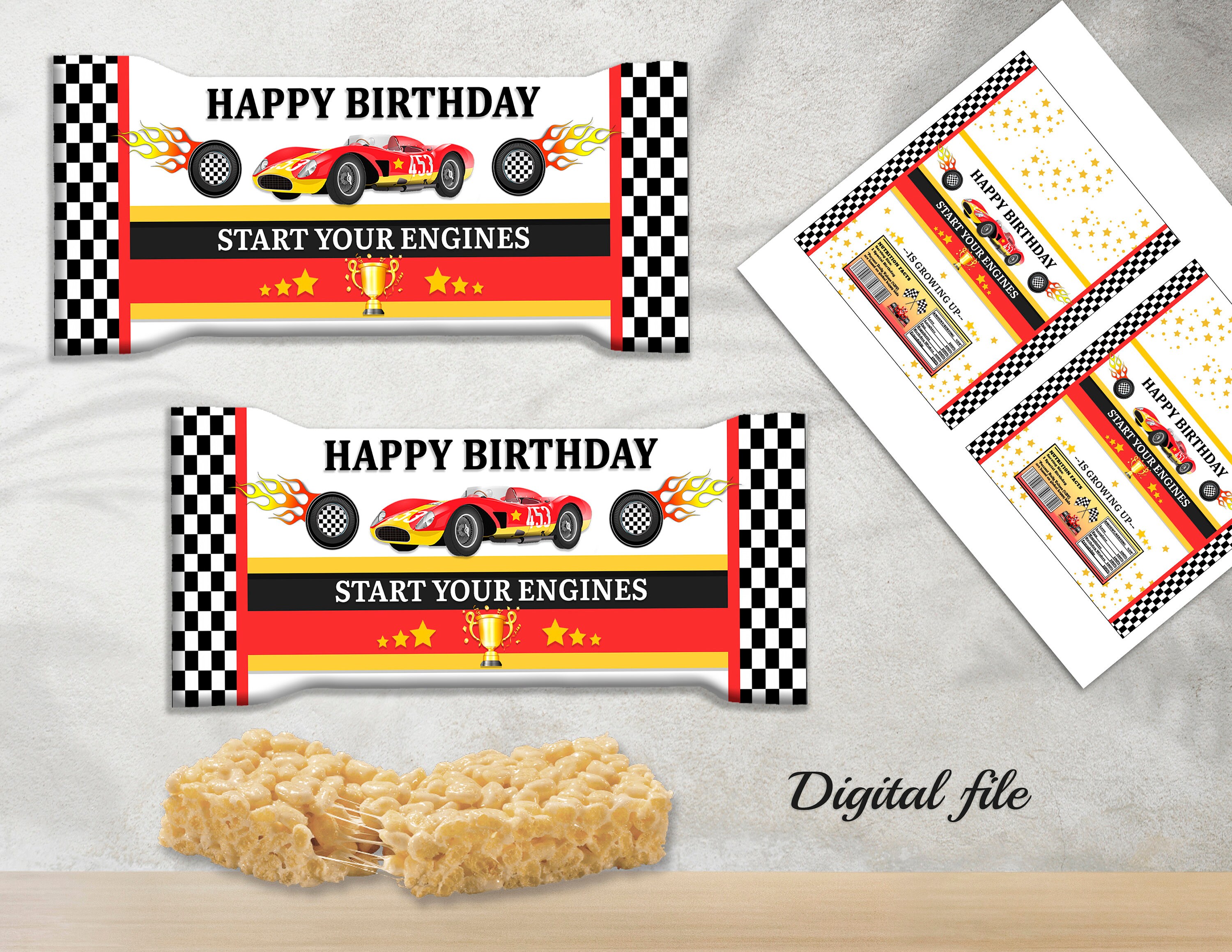 Racing Rice Krispies Treat Labels Digital, Race Car Birthday, Race Car ...