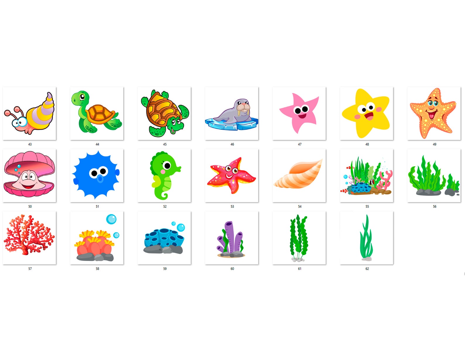 Sea Animals Clipart Digital, Ocean Png, Sea Animals, Sea Clipart, Cute ...