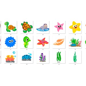 Sea Animals Clipart Digital, Ocean Png, Sea Animals, Sea Clipart, Cute ...