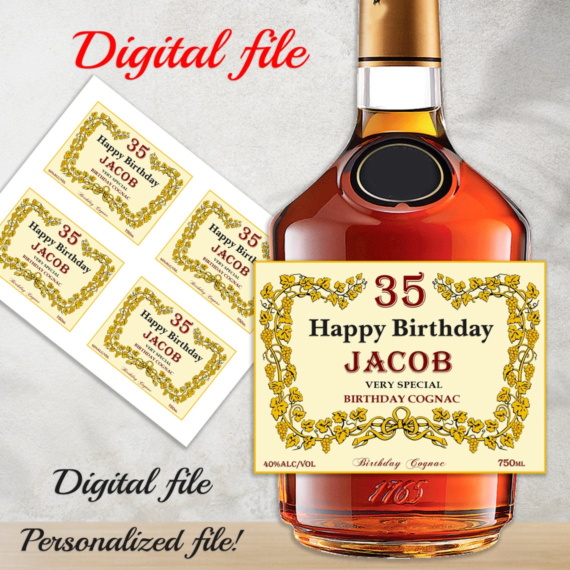 Personalized Cognac Label Digital File, Cognac Labels, Printable Labels ...