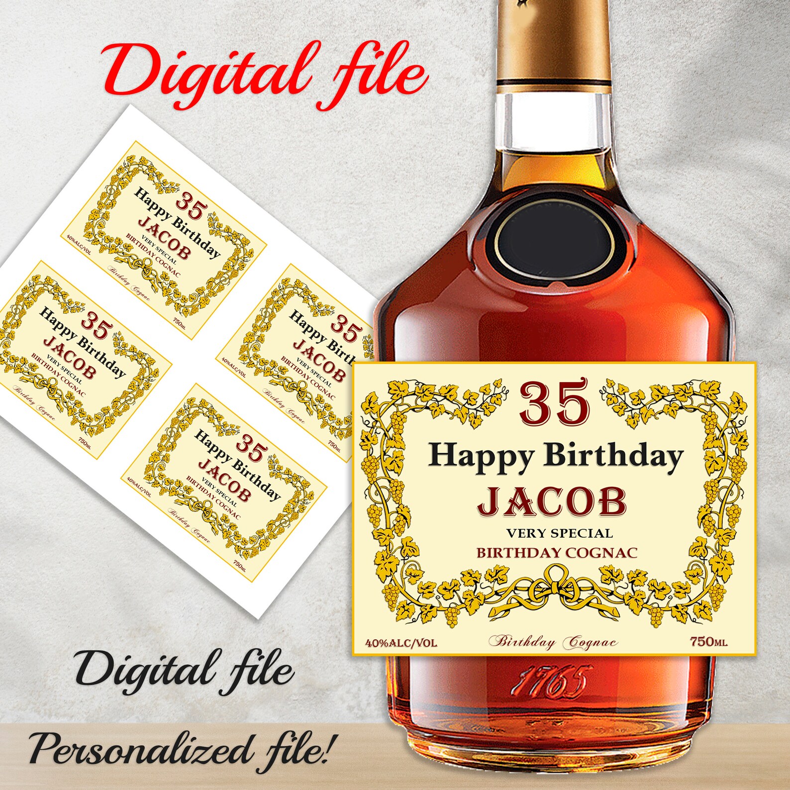 Personalized Cognac Label Digital File, Cognac Labels, Printable Labels ...