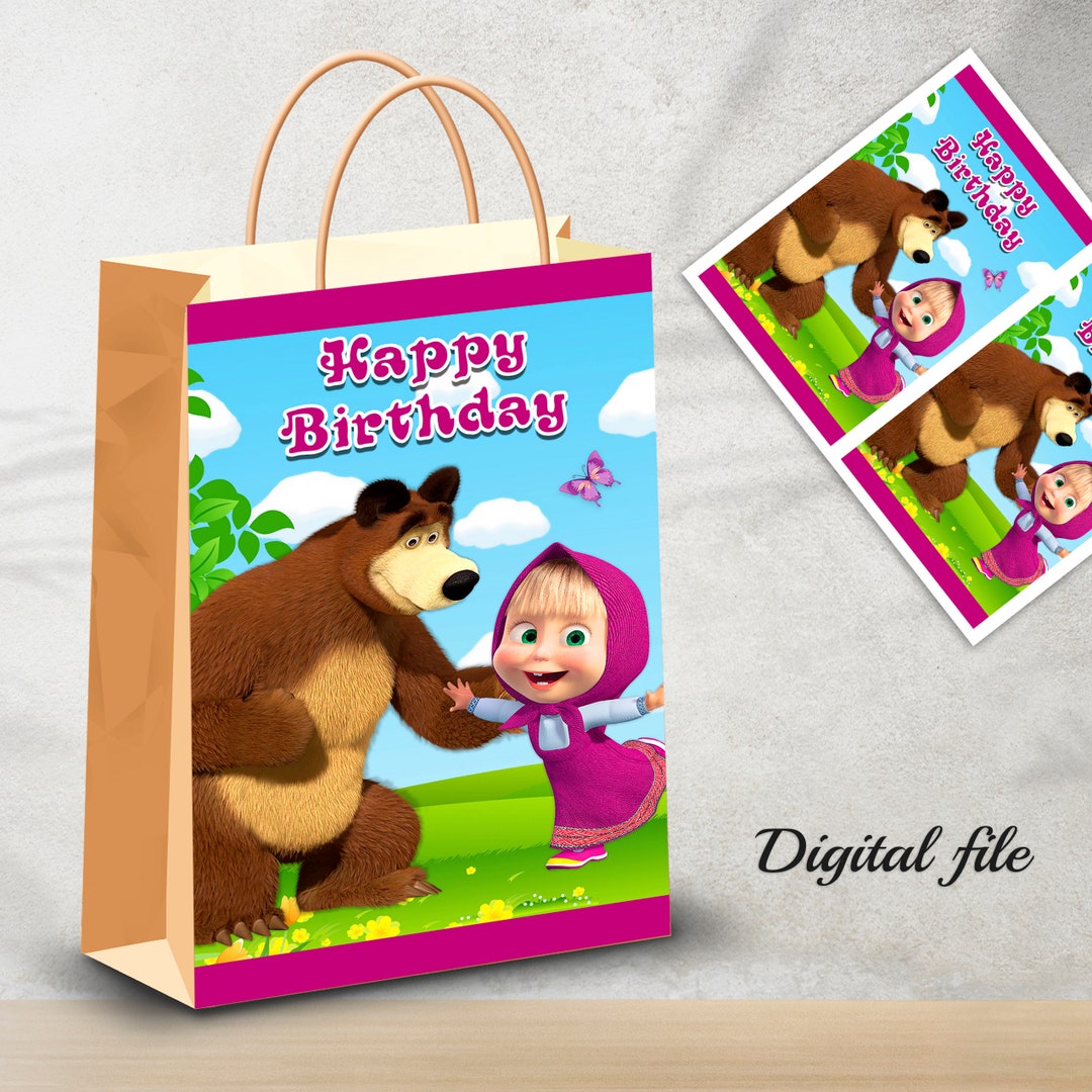 Masha and the Bear Gift Bag Labels, Masha and the Bear Birthday Party ...
