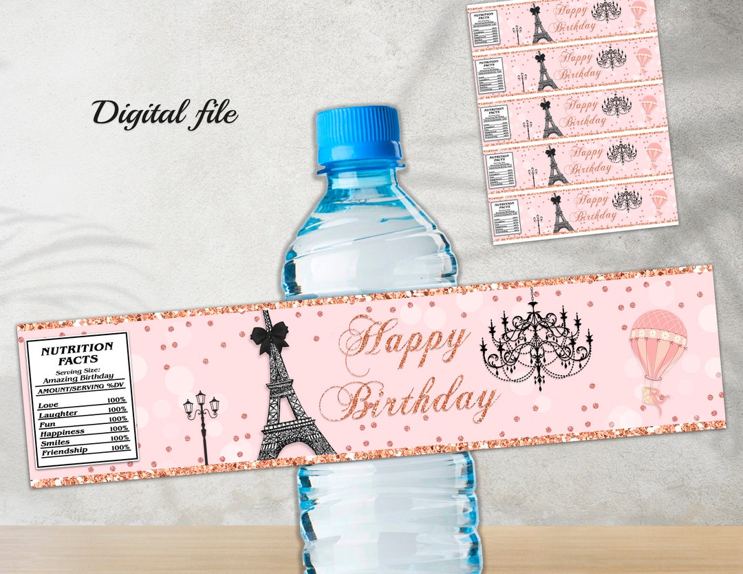 Paris Water Bottle Labels, Eiffel Paris Party Supplies, Paris Birthday ...