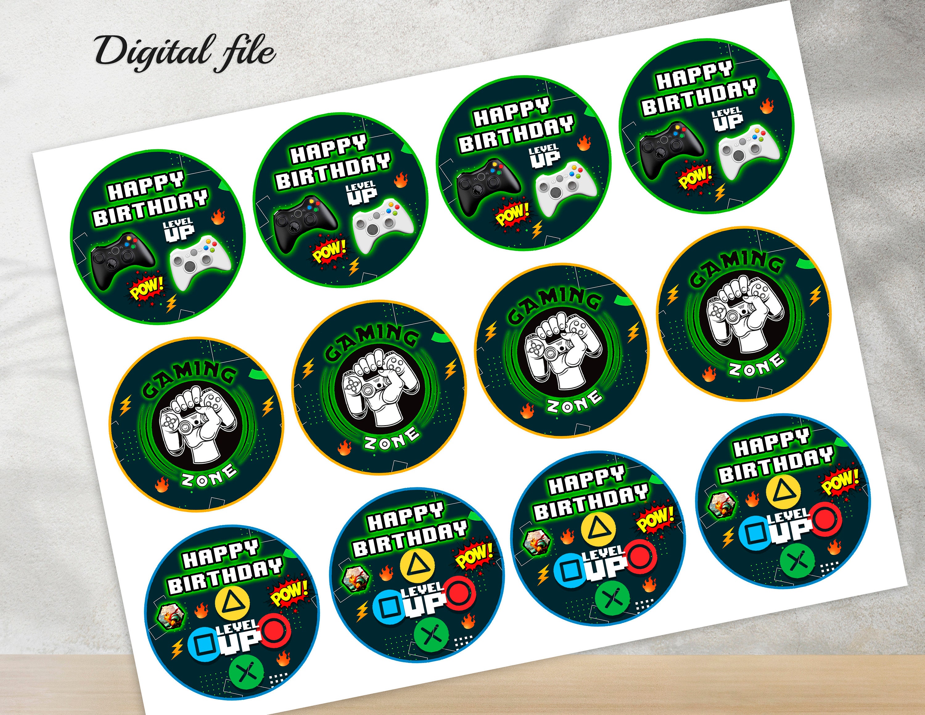 Video Game Cupcake Toppers Printable, Gamer Party Cupcake Toppers ...