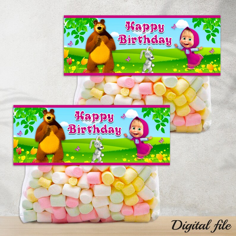 Masha and the Bear Bag Topper Printable, Masha and the Bear Birthday ...