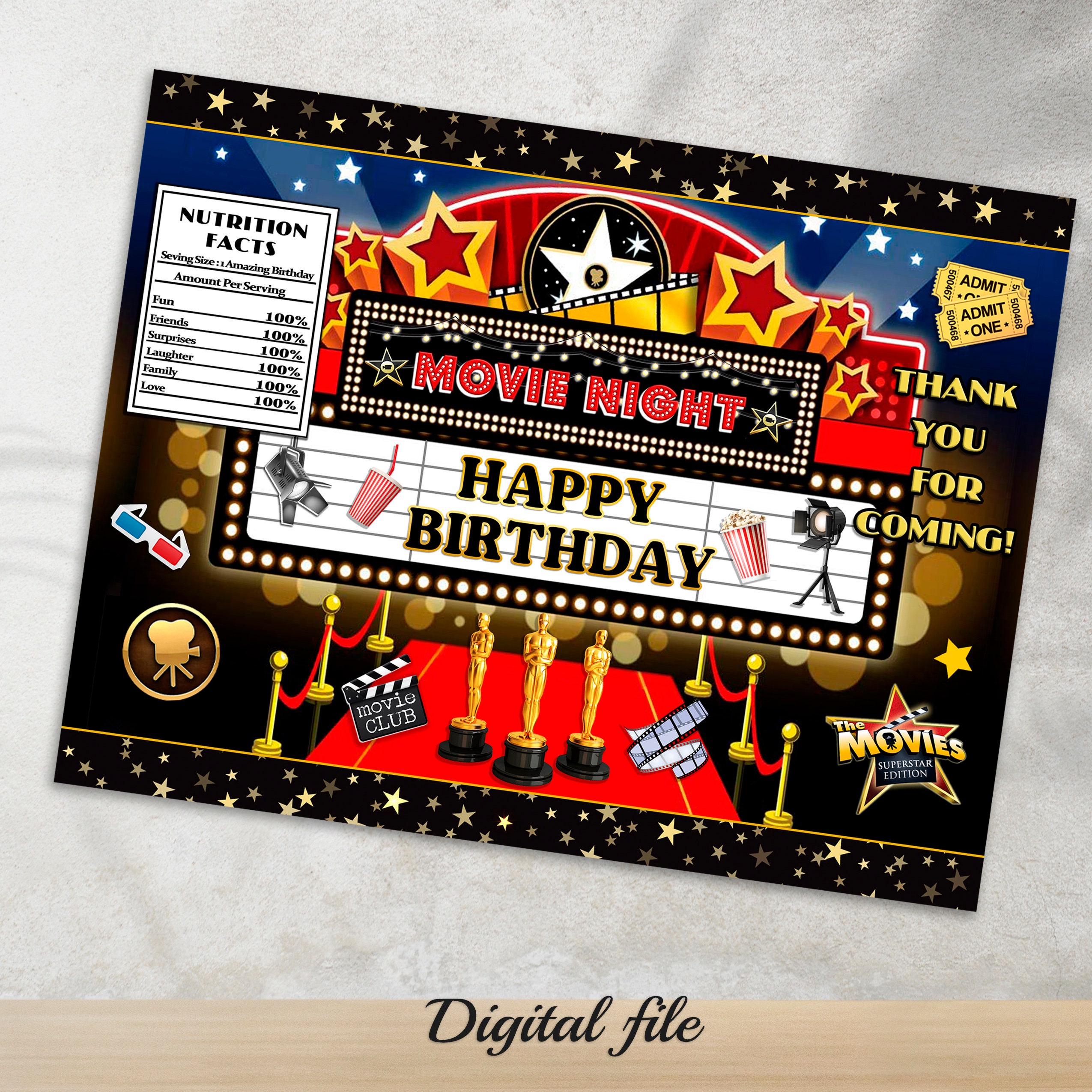 Movie Night Chip Bag Digital, Movie Night Birthday Party, Movie Night ...