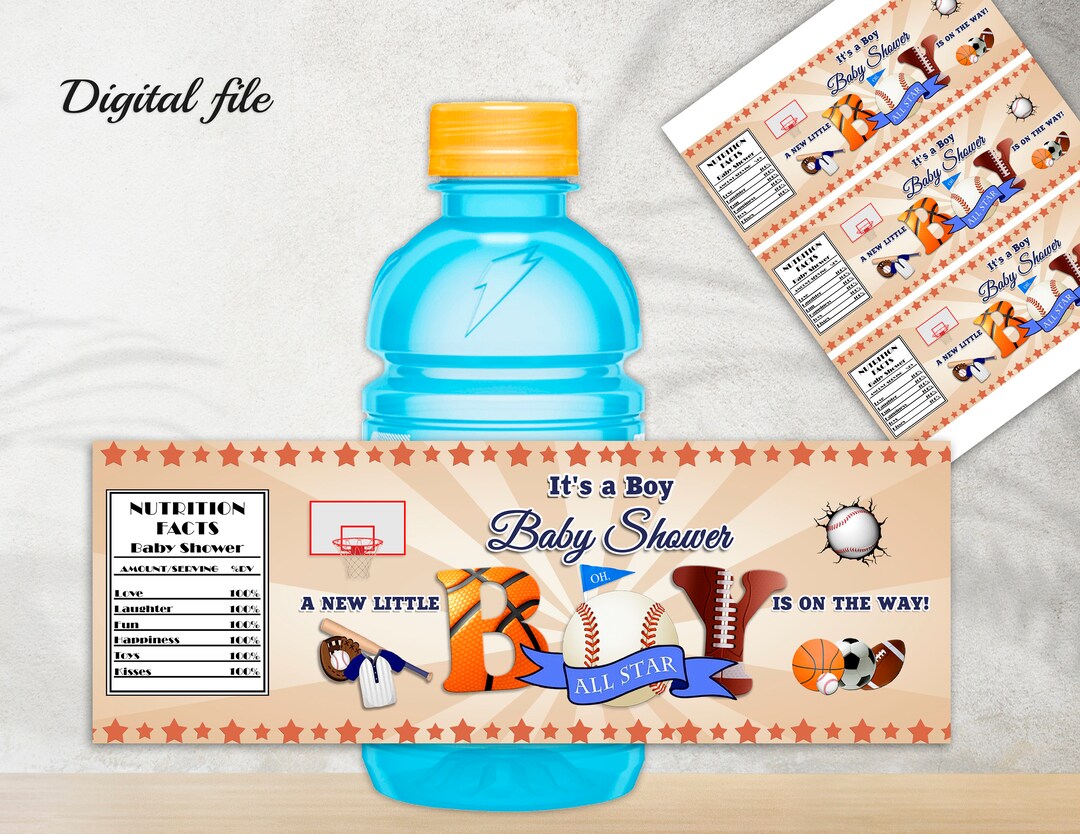 Sports Baby Shower Gatorade Bottle Labels, Sports Drink Bottle Labels ...