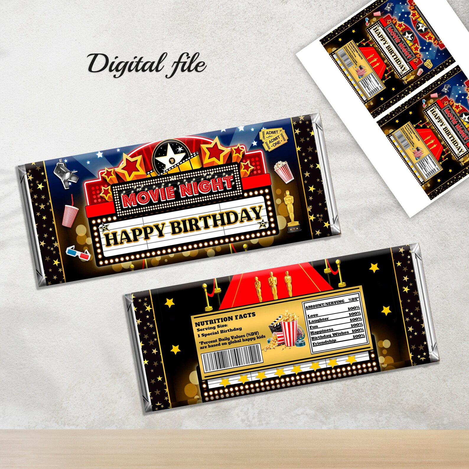 Movie Night Candy Bar Wrapper Digital, Movie Night Birthday Party ...