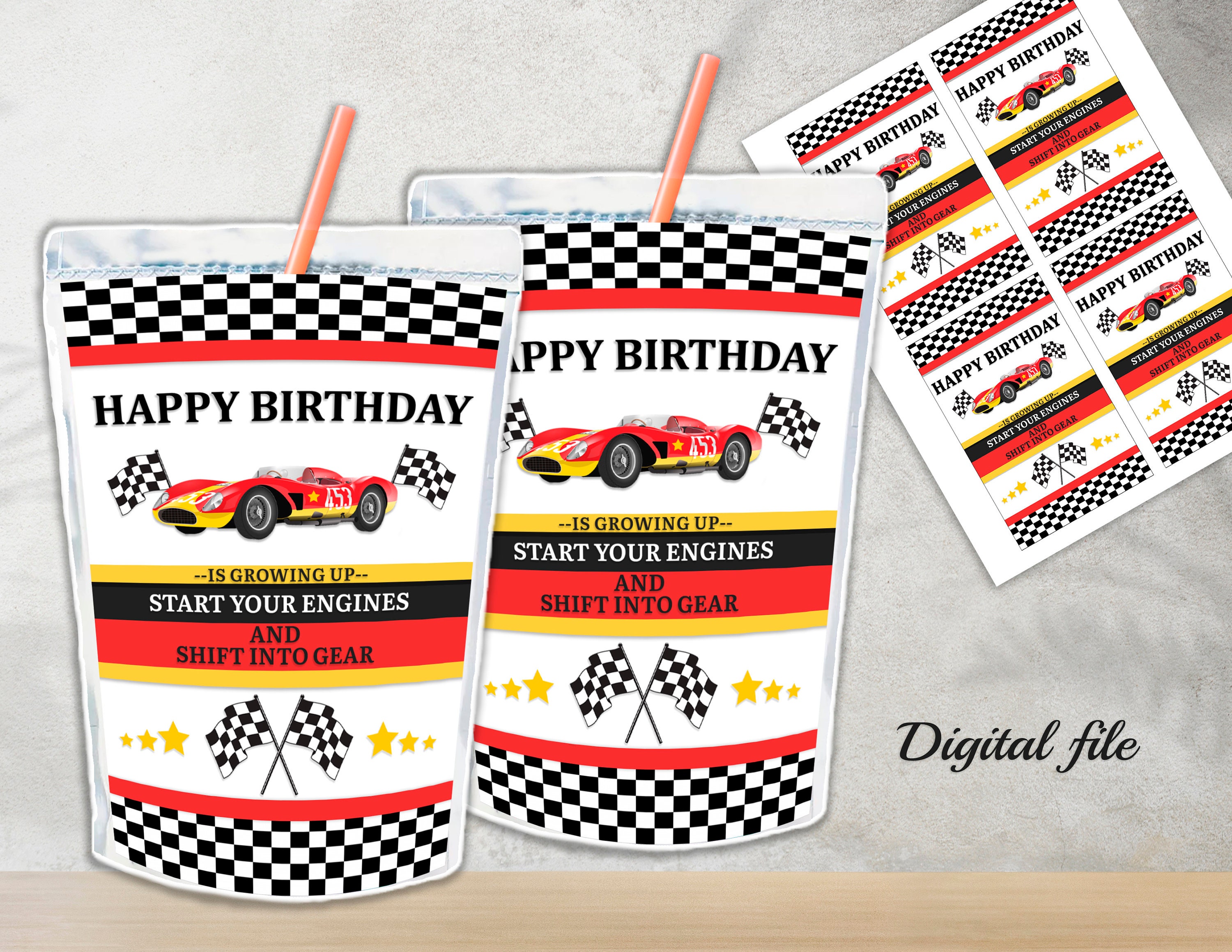 Racing Juice Pouch Printable, Race Car Birthday, Race Car Capri Sun ...