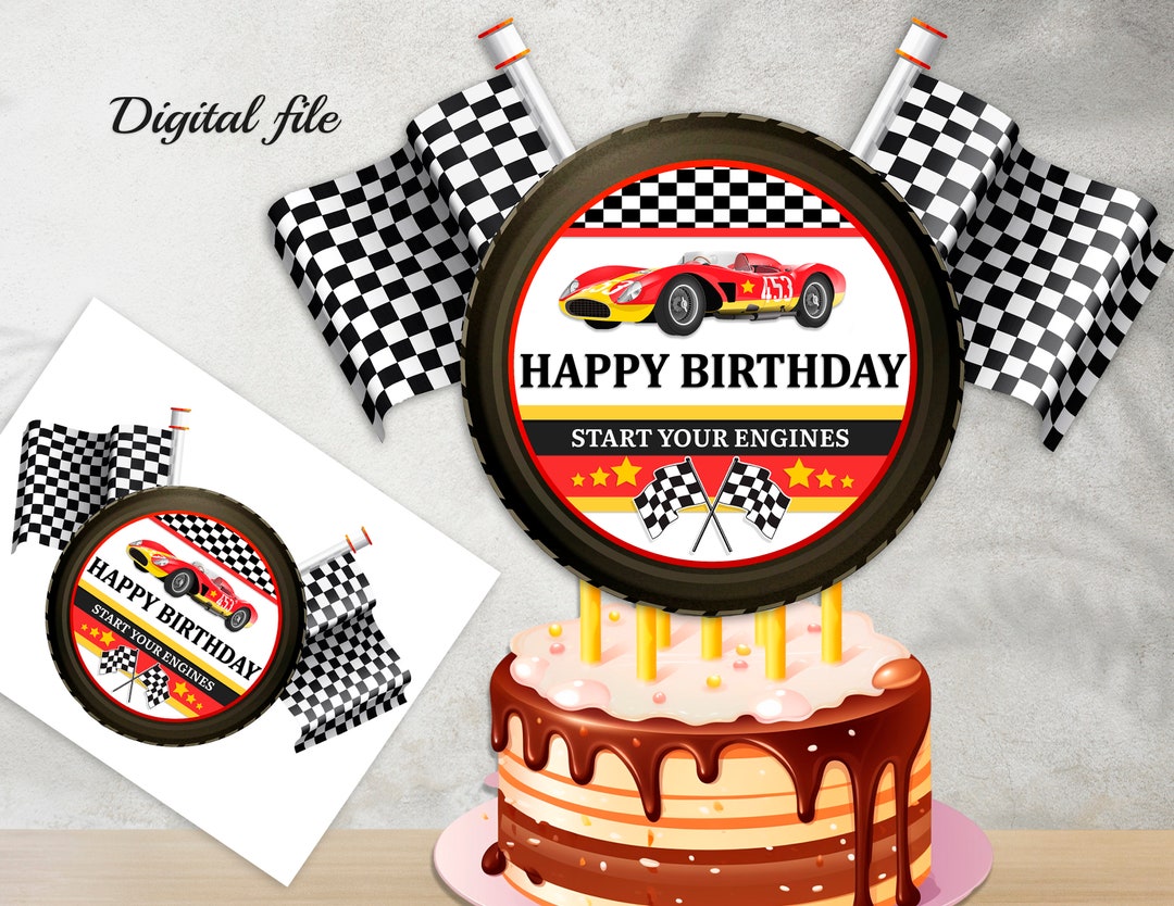 Racing Cake Topper Printable, Race Car Birthday, Race Car Cake Topper ...