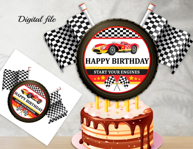 Racing Cake Topper Printable, Race Car Birthday, Race Car Cake Topper ...