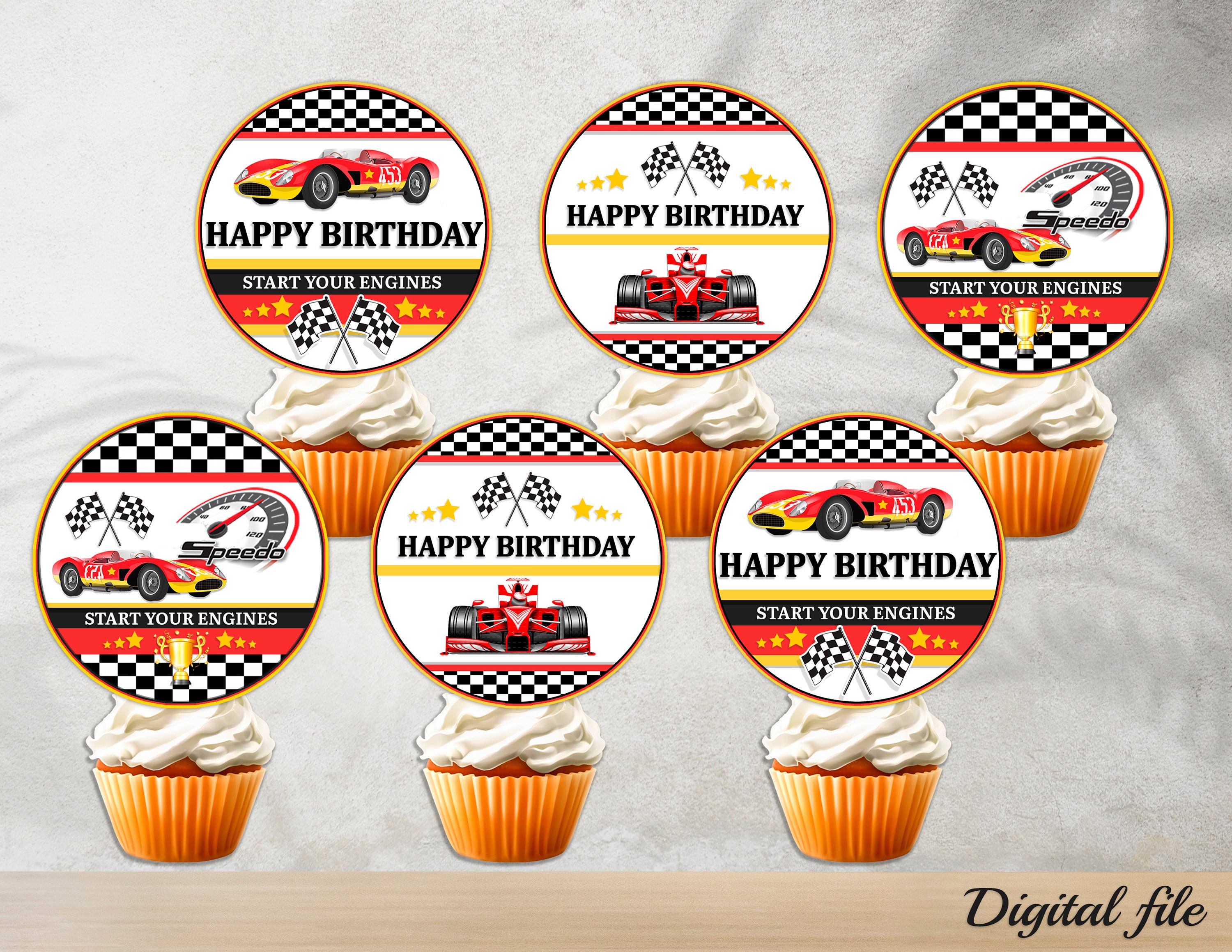 Racing Cupcake Topper, Race Car Birthday, Race Car Cupcake Topper ...