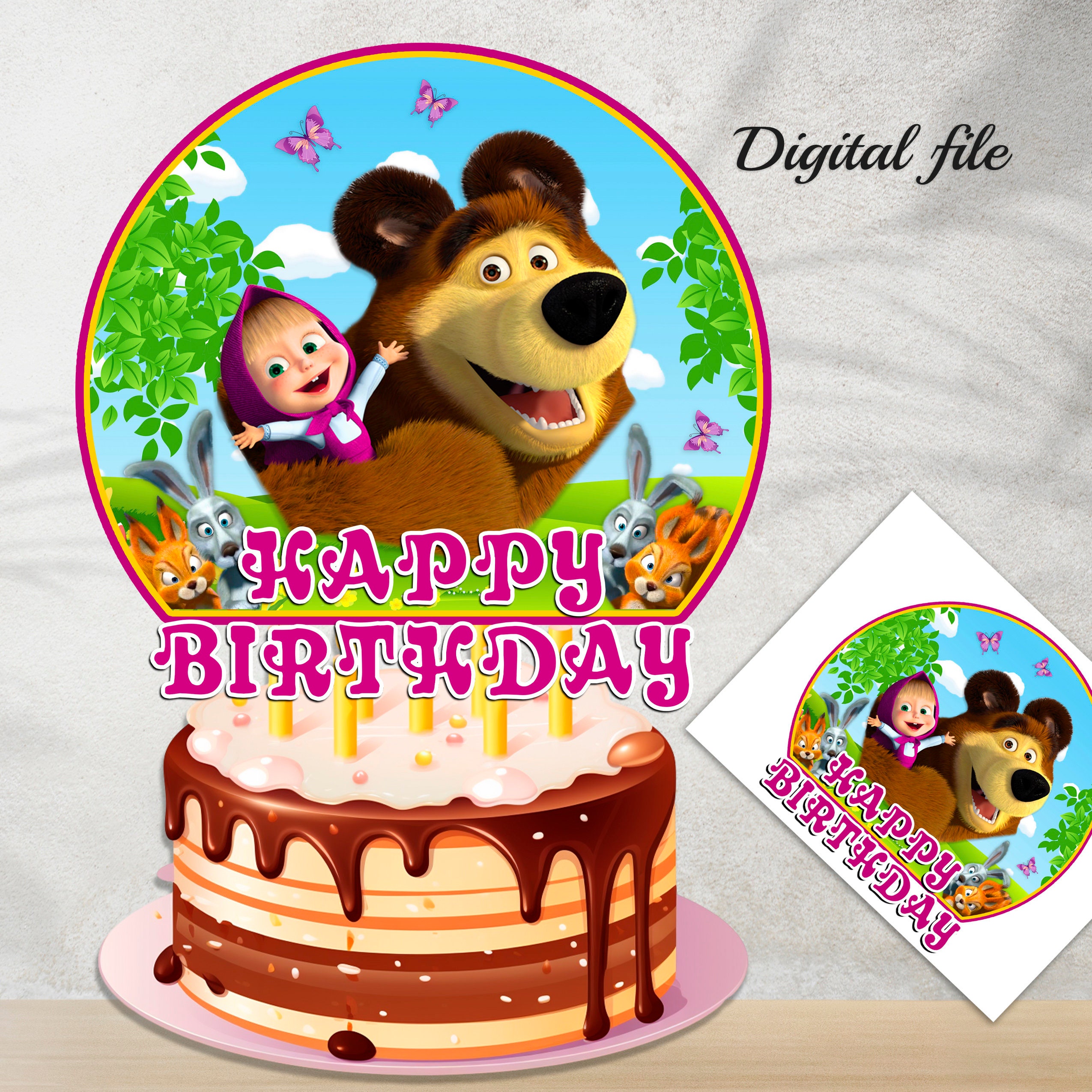Masha and the Bear Cake Topper, Masha and the Bear Birthday Party ...
