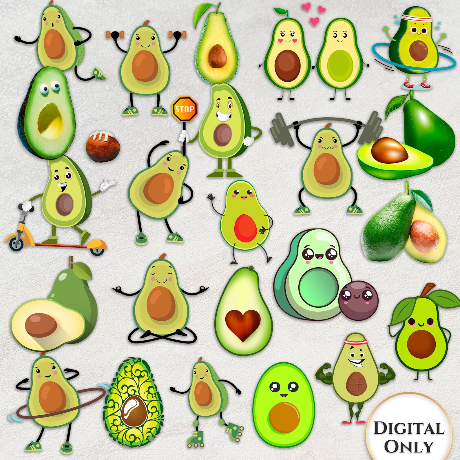 Avocado Clipart, Avocado Cute Clipart, Avocado Clipart Set, Avocado PNG ...
