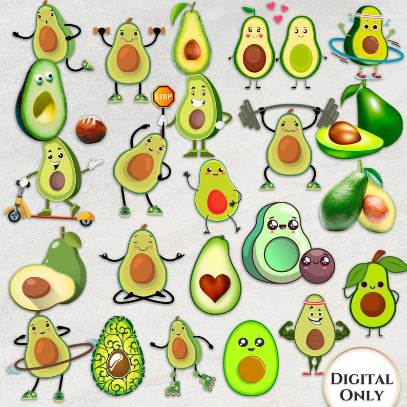 Avocado Clipart, Avocado Cute Clipart, Avocado Clipart Set, Avocado PNG ...