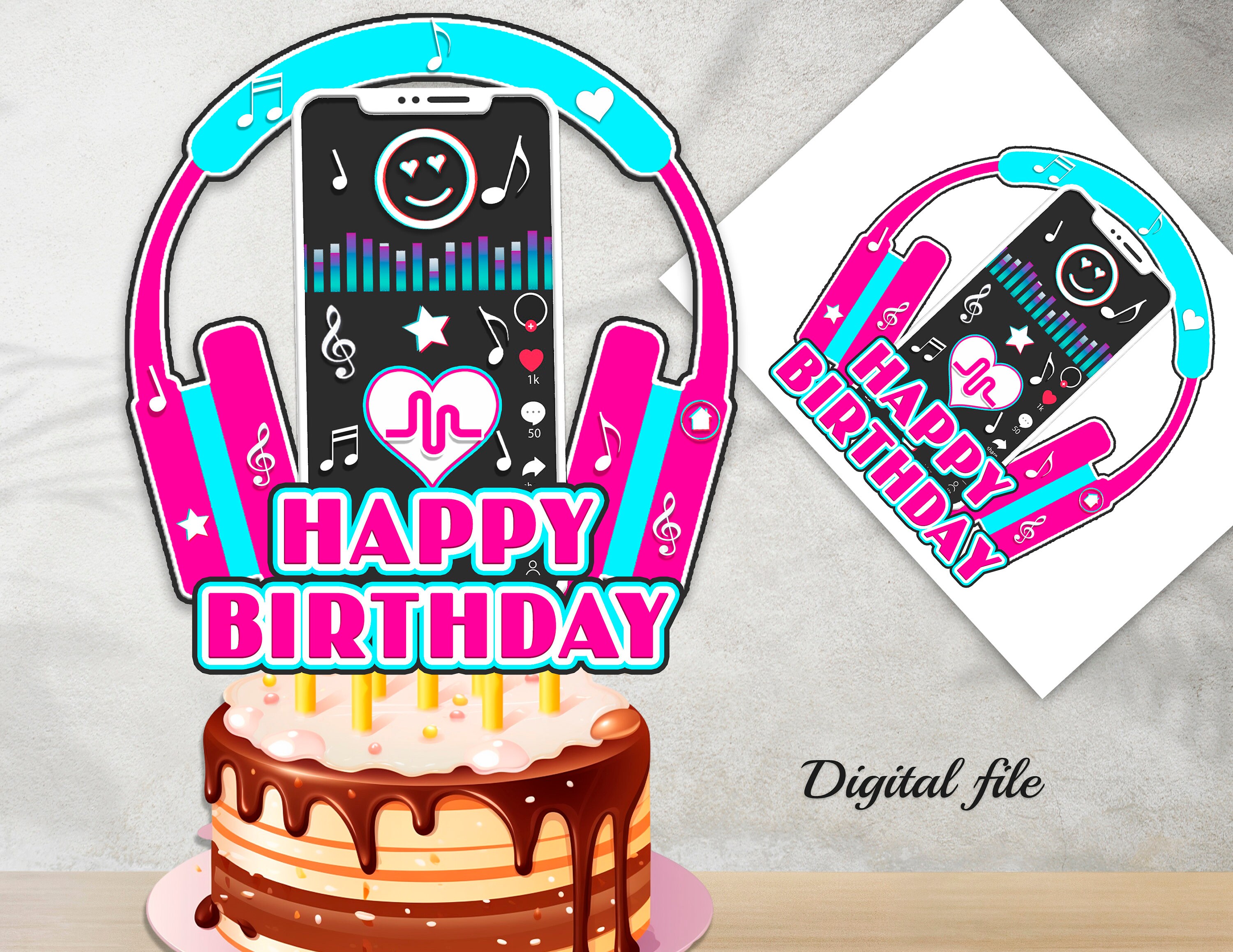 Musical Cake Topper Digital, Musical Birthday Party, Musical Favor Bag ...