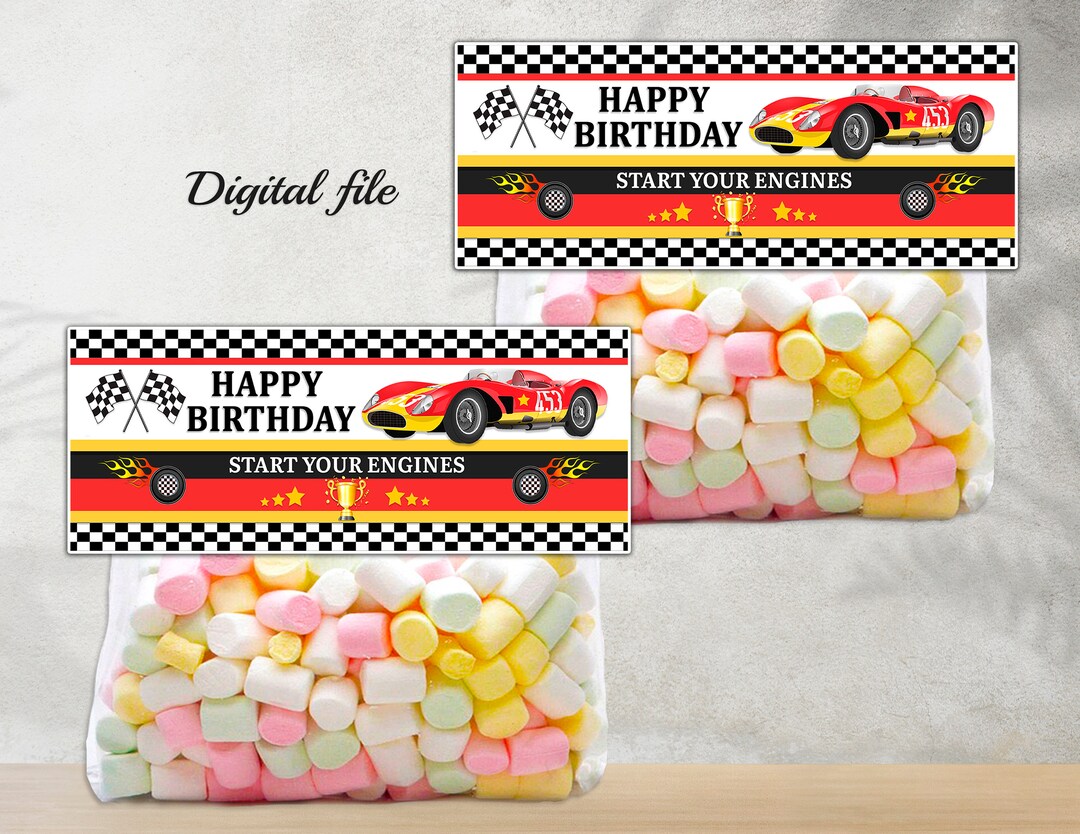 Racing Candy Bag Topper Printable, Race Car Birthday, Race Car Candy ...