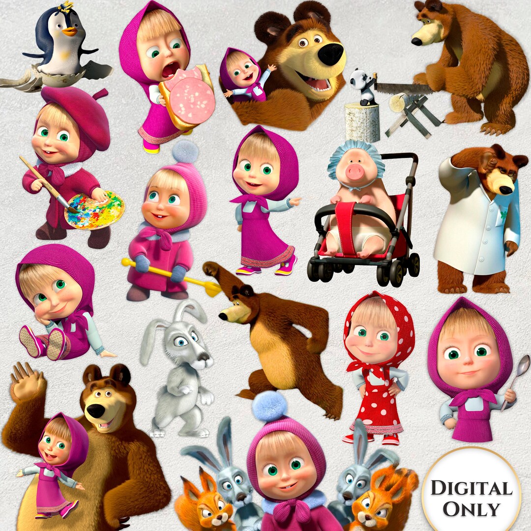 Masha y el oso Clipart, Masha Clipart Set, Masha y el oso Fiesta de ...