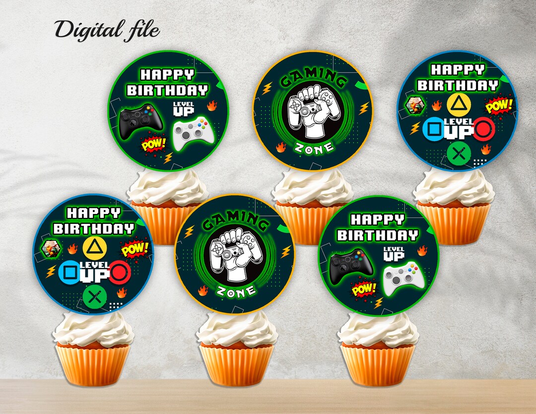 Video Game Cupcake Toppers Printable, Gamer Party Cupcake Toppers ...