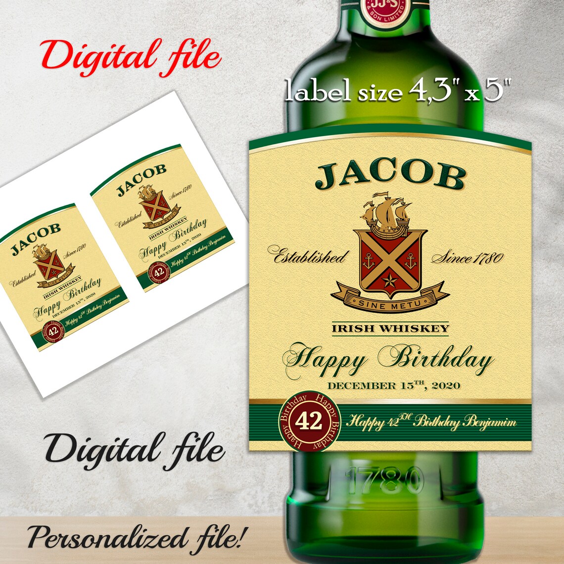 James Whiskey Label Printable, Personalized Whiskey Label Digital File ...