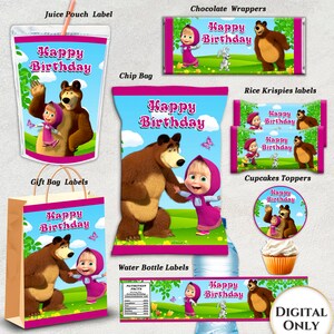 Masha and the Bear Party Kit Digital, Masha and the Bear Birthday Party ...