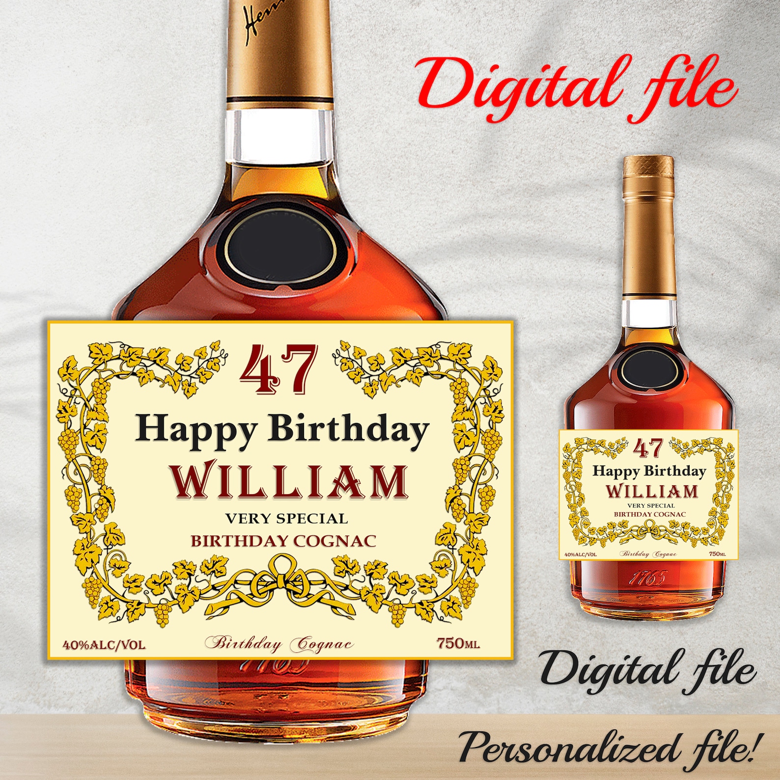 Personalized Cognac Label Digital File, Cognac Labels, Printable Labels ...