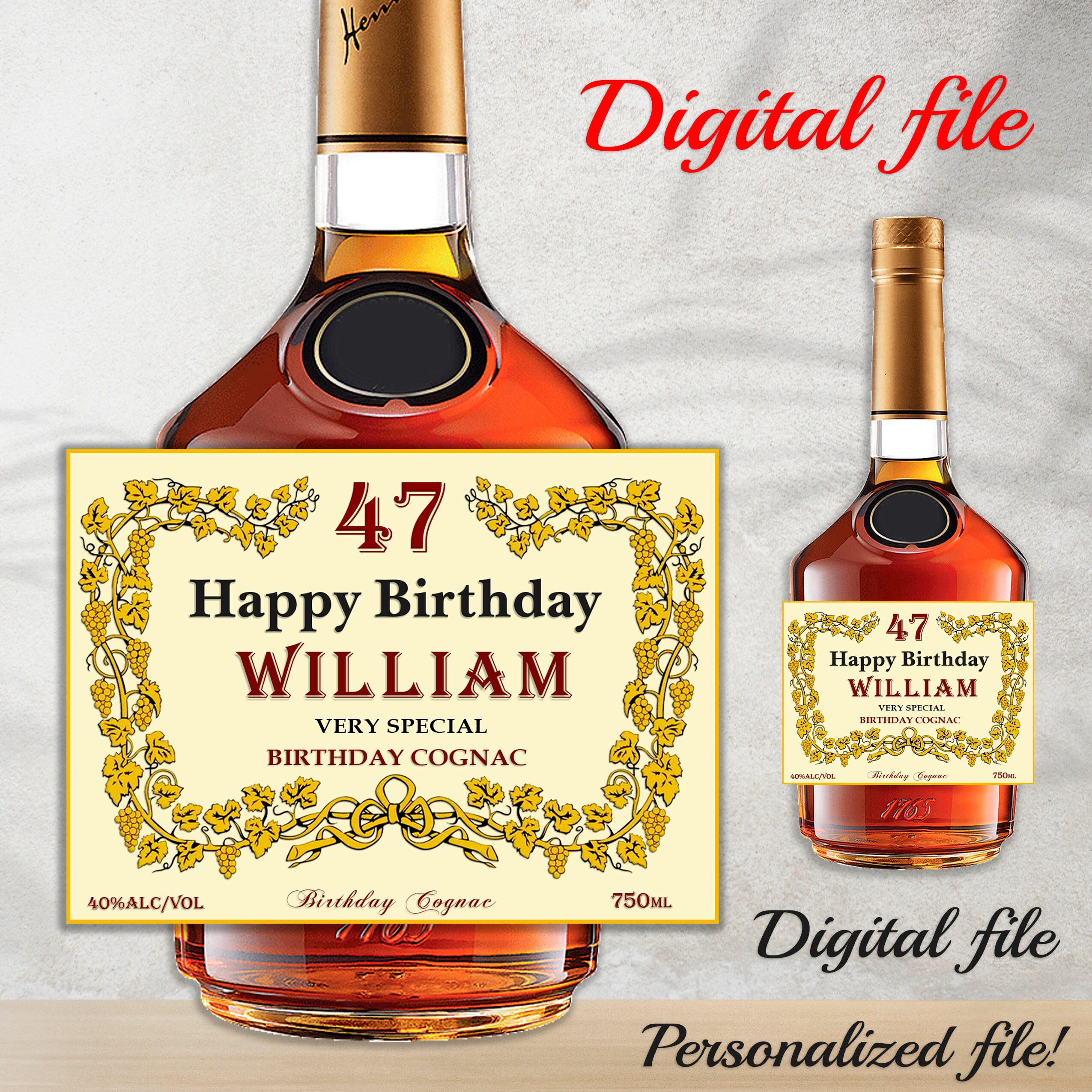 Personalized Cognac Label Digital File, Cognac Labels, Printable Labels ...