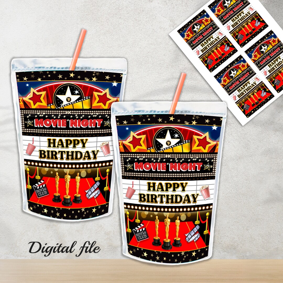 Movie Night Caprisun Label Printable, Movie Night Birthday Party, Movie ...