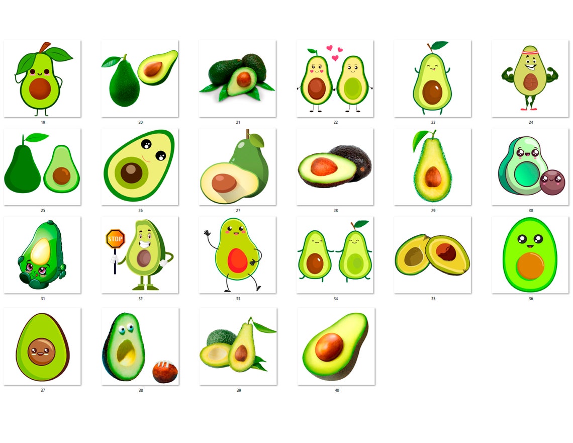 Avocado Clipart, Avocado Cute Clipart, Avocado Clipart Set, Avocado PNG ...