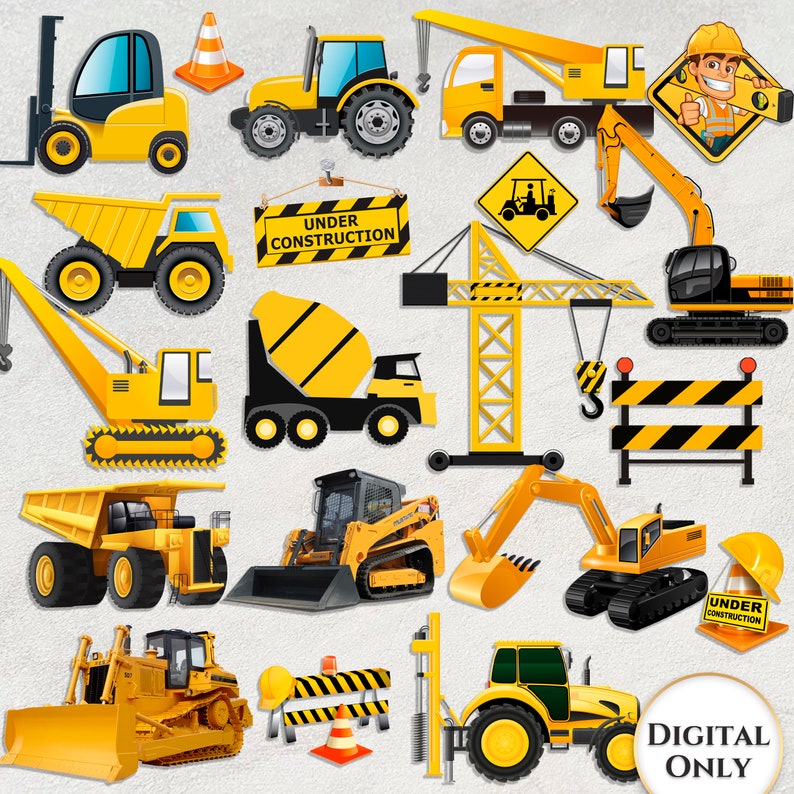 Construction Clipart, Trucks Clipart, Crane Clipart, Construction PNG ...