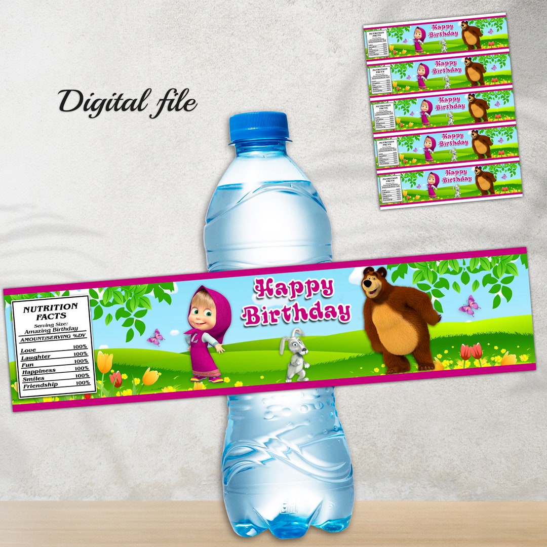 Masha and the Bear Water Bottle Label, Masha and the Bear Birthday ...