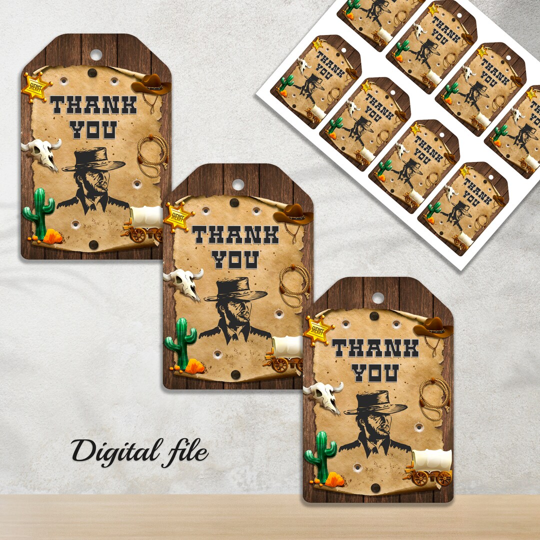Cowboy Thank You Tags, Western Thank You, Cowboy Birthday Party ...