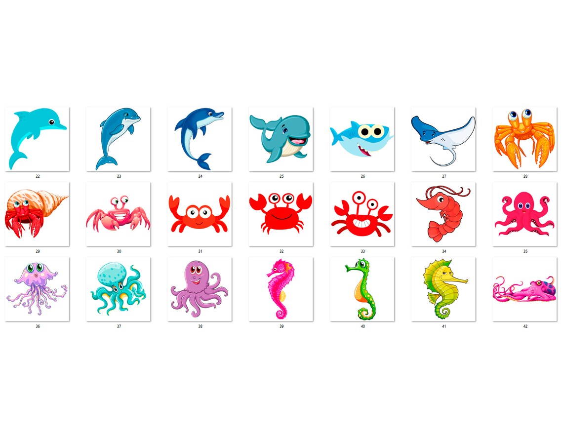 Sea Animals Clipart Digital, Ocean Png, Sea Animals, Sea Clipart, Cute ...