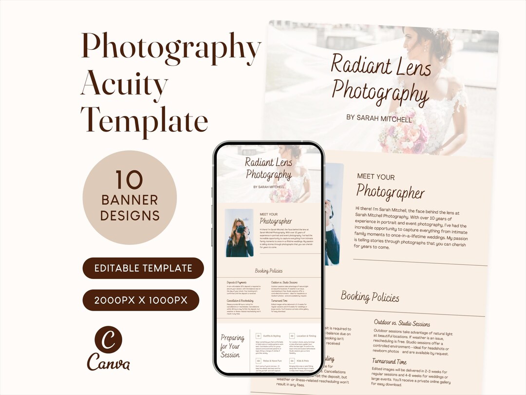 Brown Photography Acuity Scheduling Template for Photographers Wedding ...