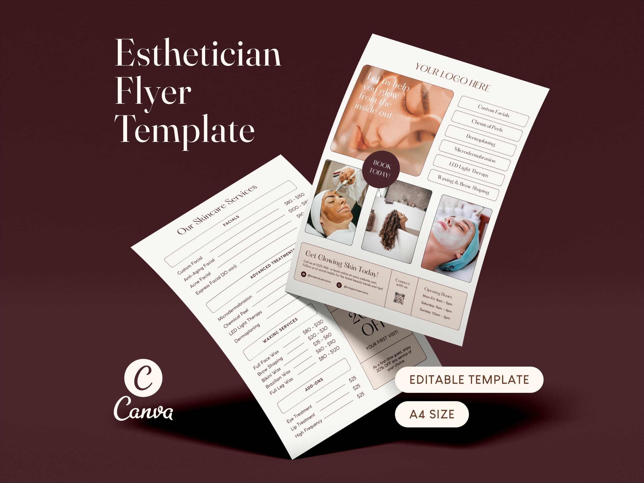 Esthetician Pricing List Skin Studio Price List Flyer Salon Price Sheet ...