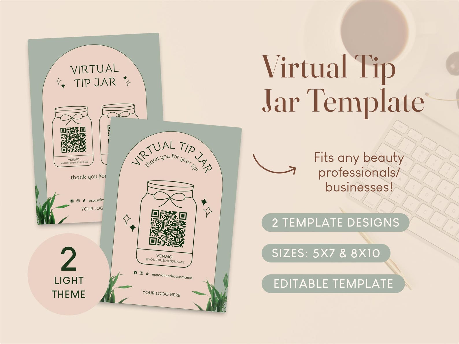 Scan to Tip Jar Green Printable Virtual Tip Jar QR Code Canva Template ...