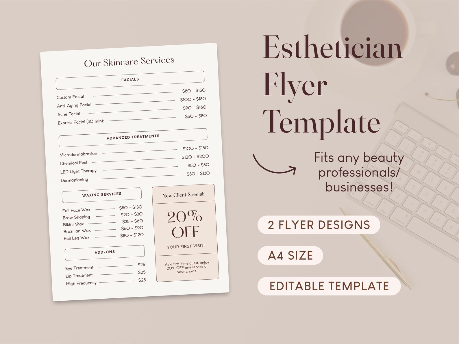 Esthetician Pricing List Skin Studio Price List Flyer Salon Price Sheet ...