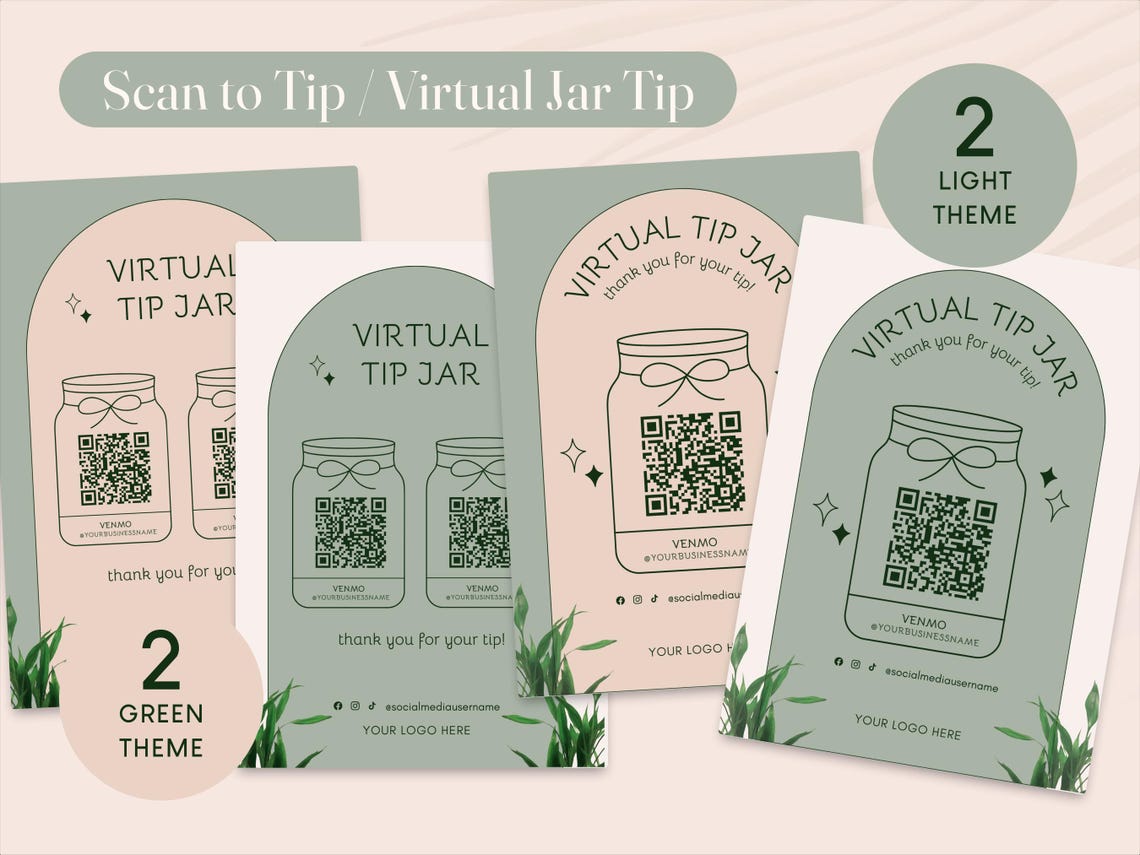 Scan to Tip Jar Green Printable Virtual Tip Jar QR Code Canva Template ...