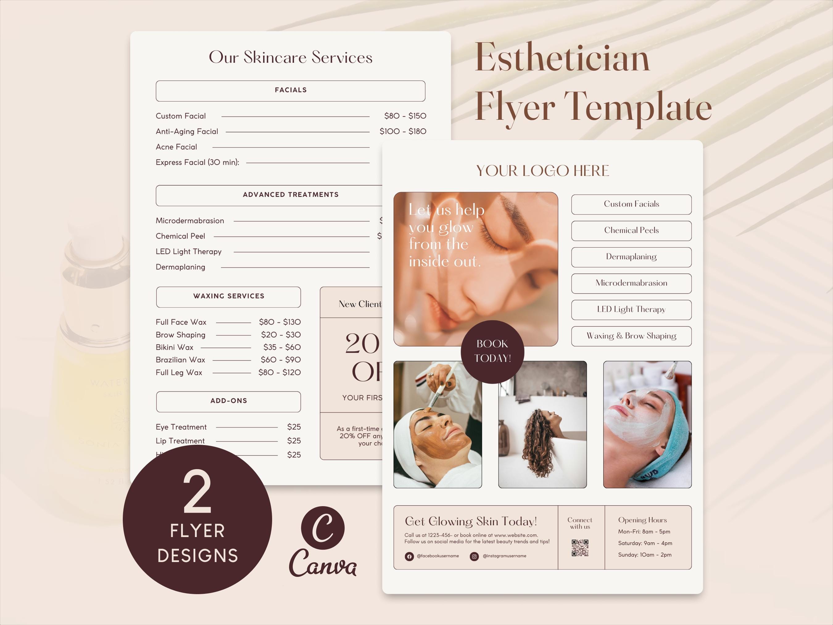 Esthetician Pricing List Skin Studio Price List Flyer Salon Price Sheet ...