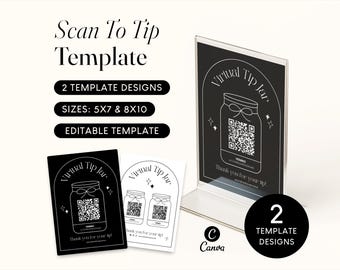 Scan to Tip Jar Green Printable Virtual Tip Jar QR Code Canva Template ...