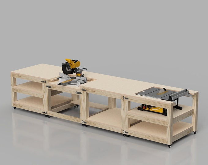 Table Saw Miter Saw Workbench Plans | Modular Mobile Table Saw Miter Saw Workbench | Digital ...