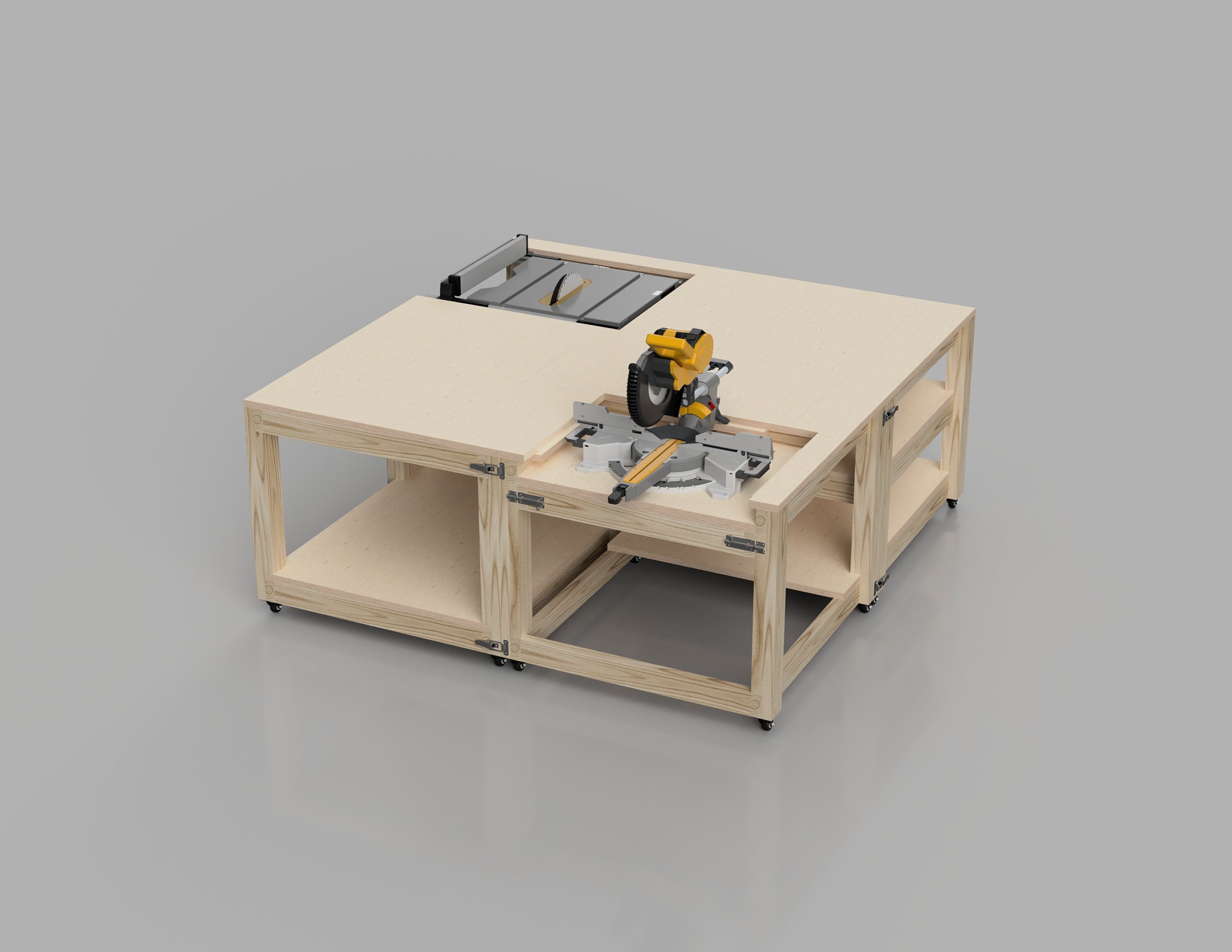 Mobile Saw Workbench Plans | Modular Mobile Table Saw Miter Saw Workbench | Digital Build Plans ...