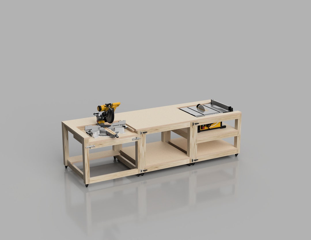 Mobile Saw Workbench Plans | Table Saw Miter Saw Workbench | Digital ...