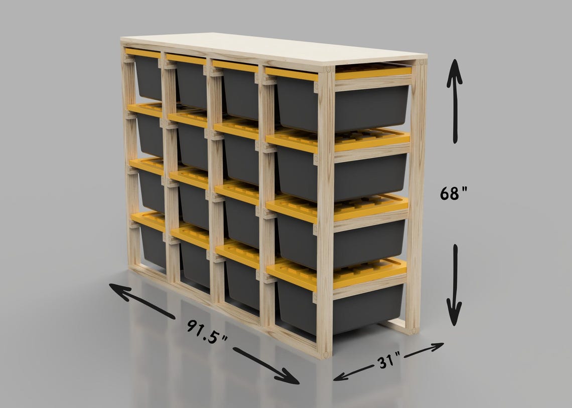 16-unit DIY Garage Storage Rack Plans: 27-gallon Tote Storage Shelf ...