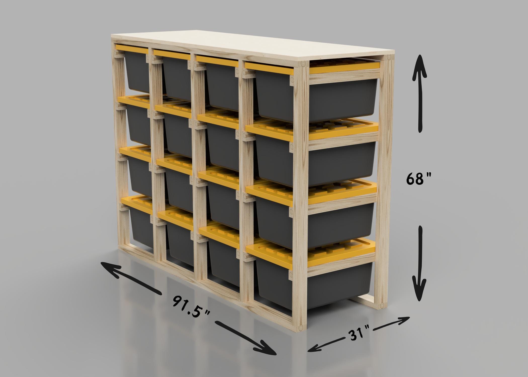 16-unit DIY Garage Storage Rack Plans: 27-gallon Tote Storage Shelf ...