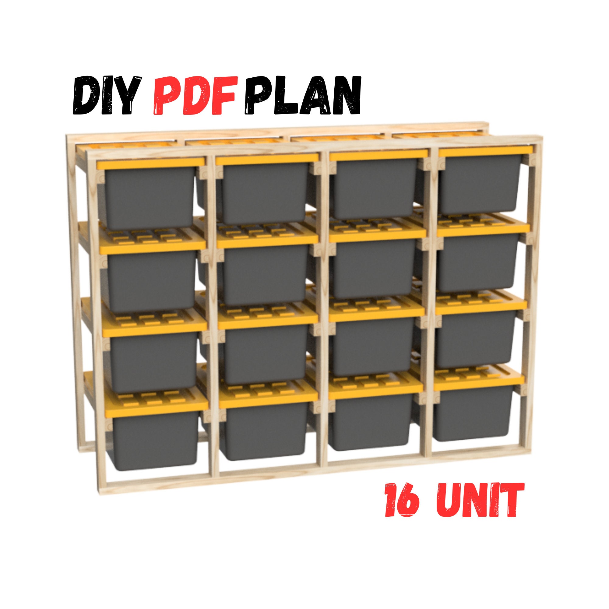 16-unit DIY Garage Storage Rack Plans: 27-gallon Tote Storage Shelf ...