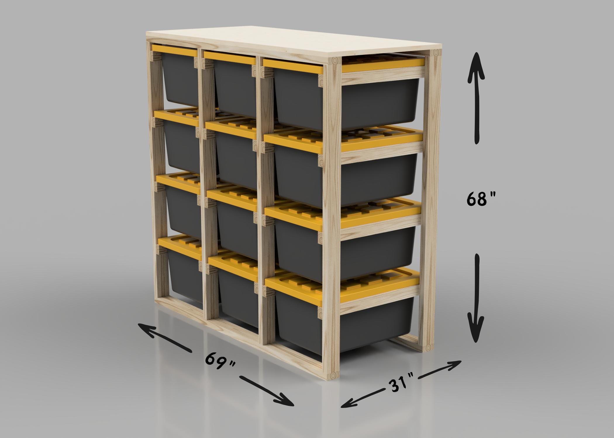Storage Rack Plans 12 Unit 27 Gallon Tote Storage System DIY PDF Plans ...