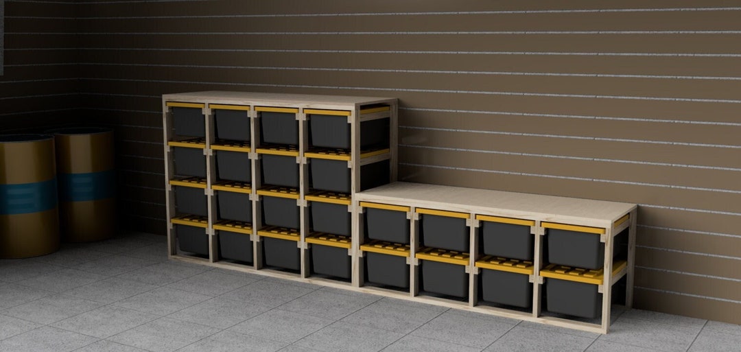 DIY Garage Storage Rack Plans 8 + 16unit: 27-gallon Tote Storage Shelf ...